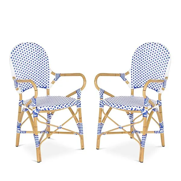 SAFAVIEH Hooper Indoor-outdoor Stacking Arm Chair, Set Of Two - Blue/white/light Brown