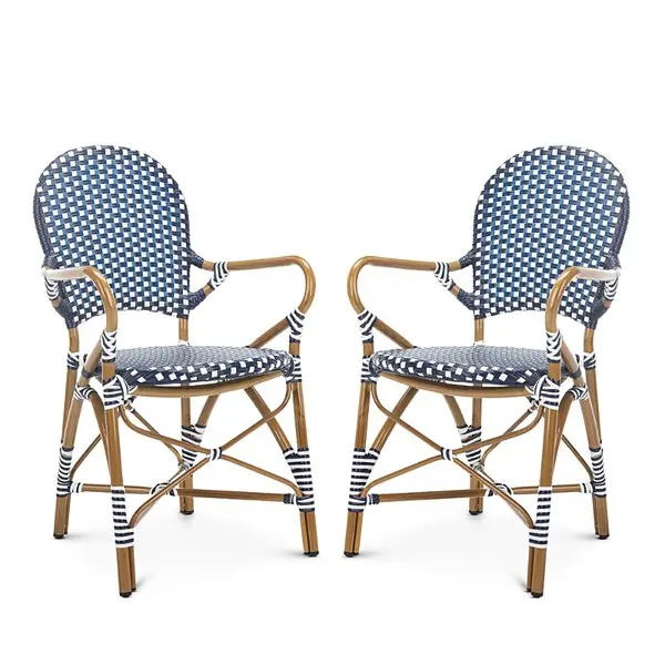 SAFAVIEH Hooper Indoor-outdoor Stacking Arm Chair, Set Of Two - Navy/white/light Brown