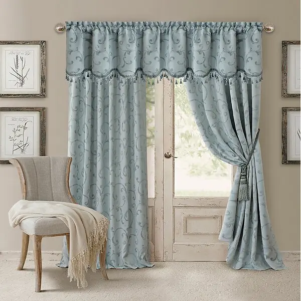 ELRENE HOME FASHIONS Mia Jacquard Scroll Blackout Window Curtain Panel, 52 X 95 - Blue