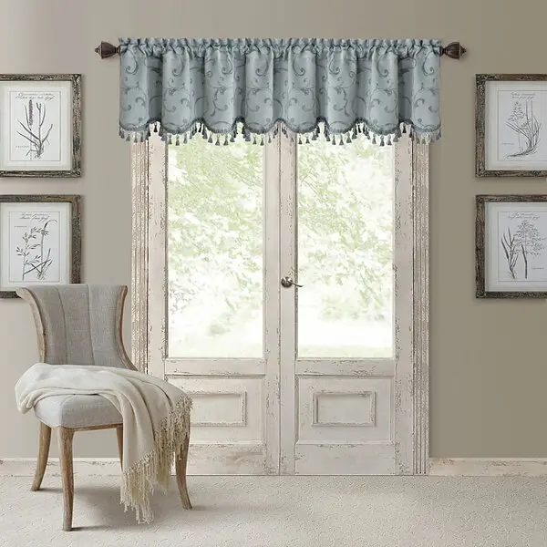 ELRENE HOME FASHIONS Mia Beaded Scallop Valance, 19 X 52 - Blue