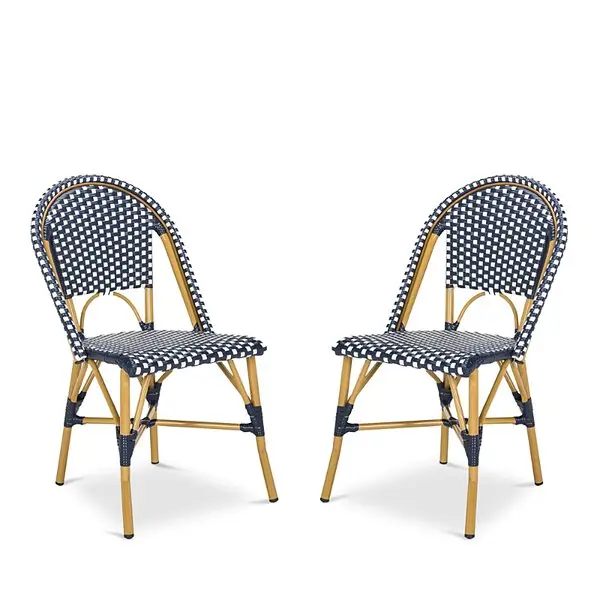 SAFAVIEH Salcha Indoor-outdoor French Bistro Side Chair, Set Of Two - Navy/white/light Brown