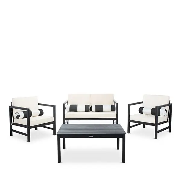 SAFAVIEH Montez 4-piece Outdoor Set With Accent Pillows - Black/beige