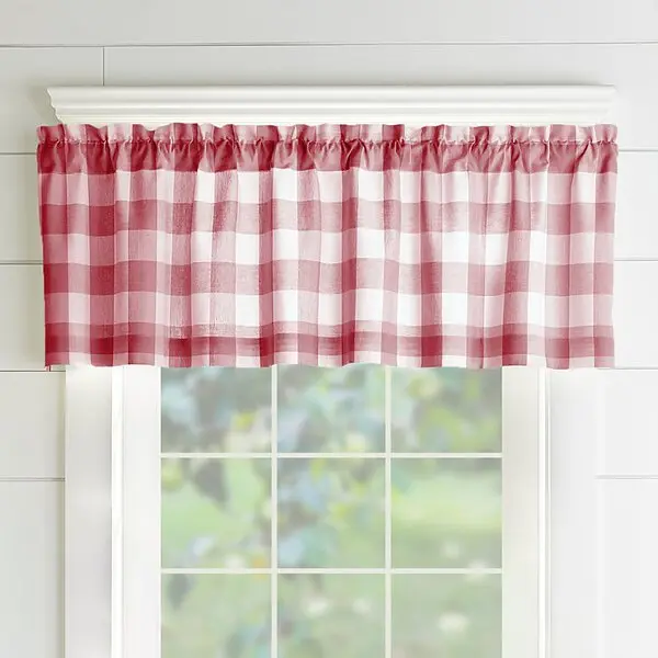 ELRENE HOME FASHIONS Farmhouse Living Buffalo Check Window Valance, 15 X 60 - Red/white