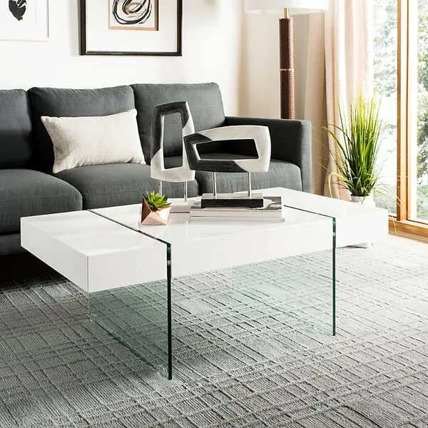 SAFAVIEH Jacob Rectangular Glass Leg Modern Coffee Table - White