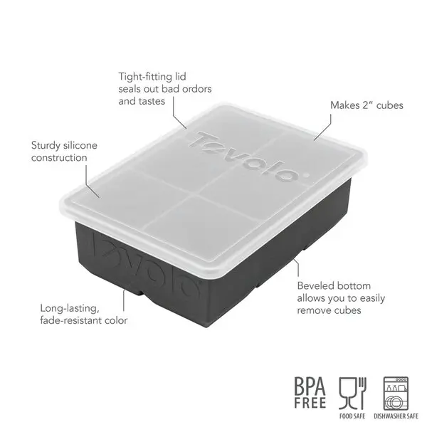 TOVOLO King Cube Ice Tray With Lid - Charcoal