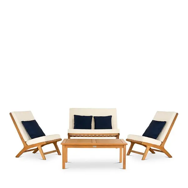 SAFAVIEH Chaston 4-piece Outdoor Living Set With Accent Pillows - Natural/white/light Blue