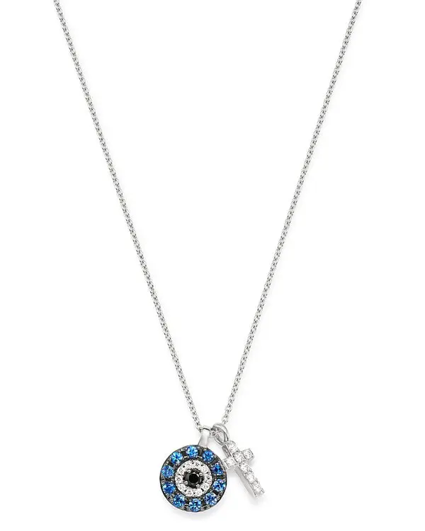 Bloomingdale'S Diamond & Sapphire Evil Eye & Cross Charm Necklace - Multi/white