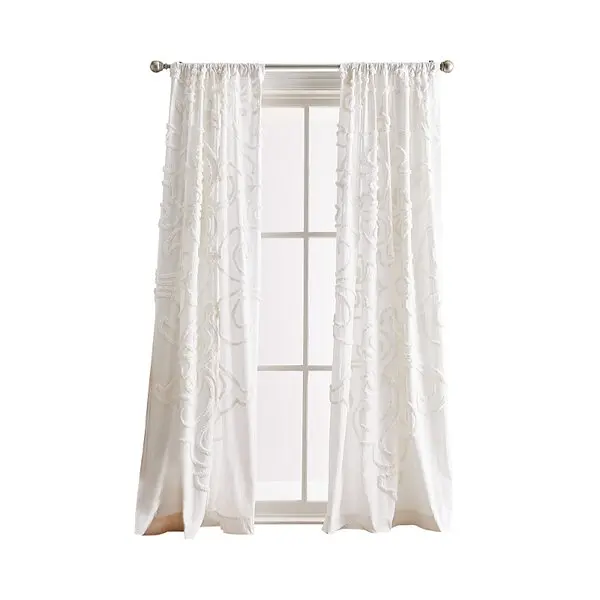 PERI HOME Gates Tufted Chenille 95 X 50 Poletop Window Panel, Pair - Winter White