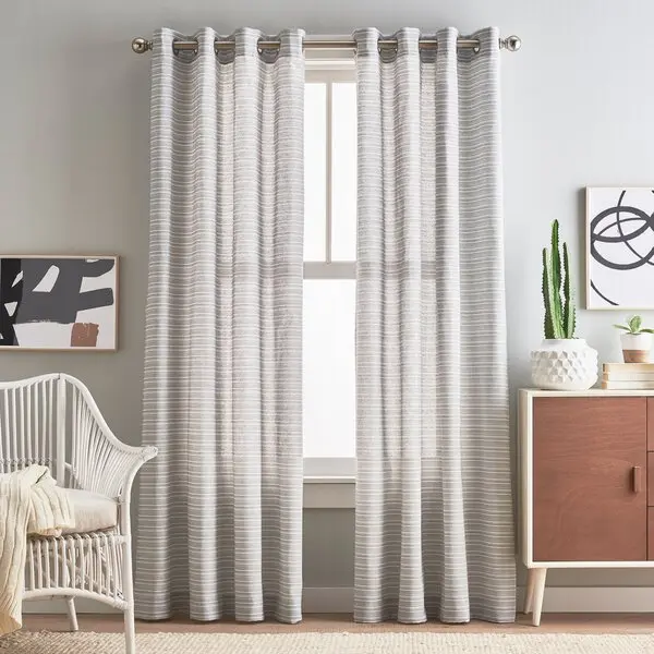 PERI HOME Cargo Stripe 84 X 50 Grommet Window Panel, Pair - Silver