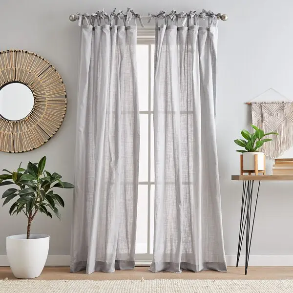 PERI HOME Cotton Sheer 108 X 50 Tie Tab Window Panel, Pair