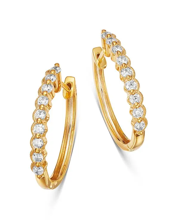 Bloomingdale'S Diamond And 14k Yellow Gold Hoop Earrings - White/gold