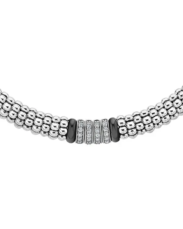 Lagos Sterling Silver, Diamond, And Ceramic Station Necklace - Black/silver