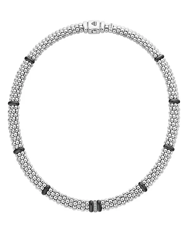 Lagos Sterling Silver, Black Caviar, Diamond And Ceramic Station Necklace - Black/silver