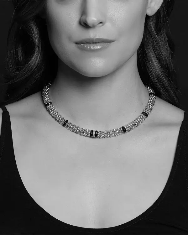 Lagos Sterling Silver, Black Caviar, Diamond And Ceramic Station Necklace - Black/silver