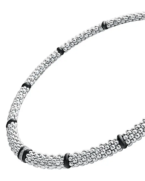 Lagos Sterling Silver, Black Caviar, Diamond And Ceramic Station Necklace - Black/silver