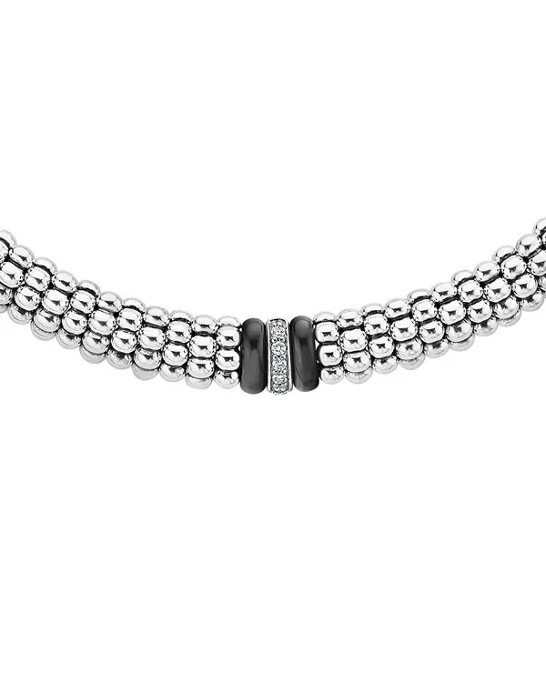 Lagos Sterling Silver, Black Caviar, Diamond And Ceramic Station Necklace - Black/silver