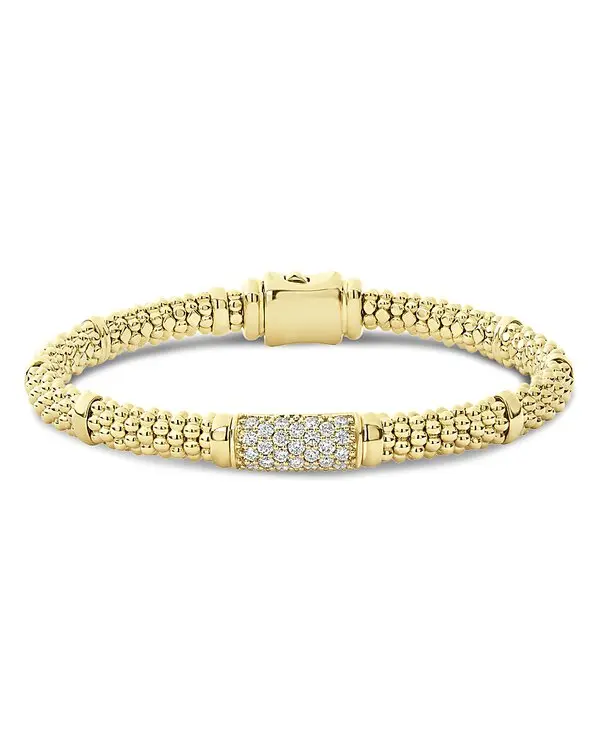 Lagos 18k Yellow Gold Caviar Diamond Slim Station Bracelet - White/gold