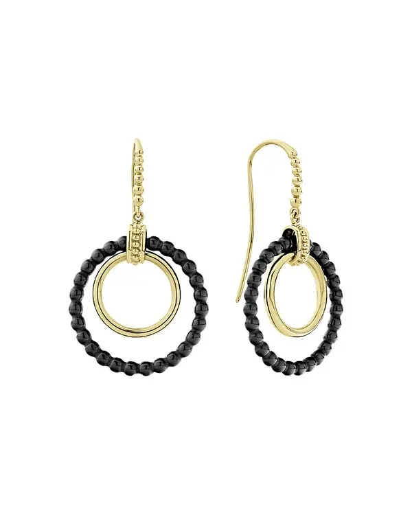Lagos Meridian 18k Yellow Gold & Black Caviar Drop Earrings - Black/gold