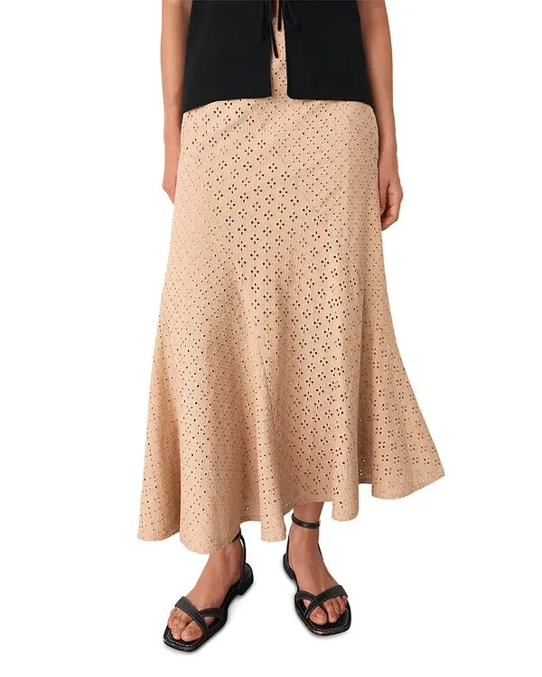 Whistles Embroidered Midi Skirt - Camel