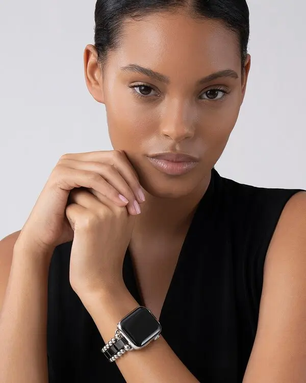 Lagos Smart Caviar Black Ceramic Apple Watch Bracelet - Black/silver