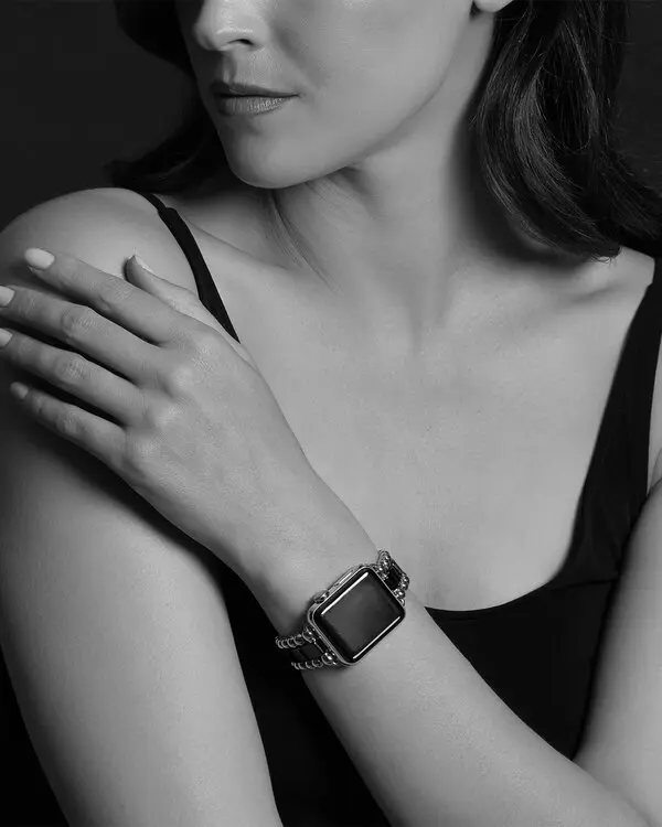 Lagos Smart Caviar Black Ceramic Apple Watch Bracelet - Black/silver