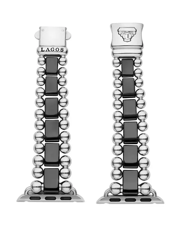 Lagos Smart Caviar Black Ceramic Apple Watch Bracelet - Black/silver