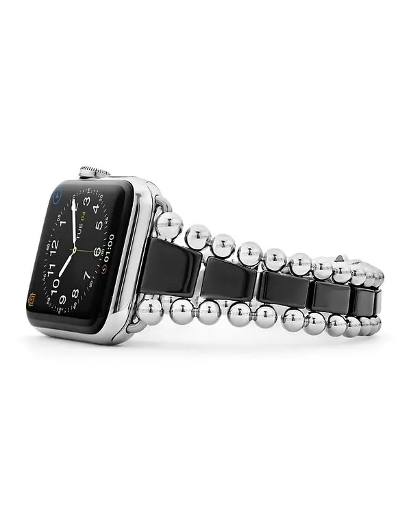 Lagos Smart Caviar Black Ceramic Apple Watch Bracelet - Black/silver
