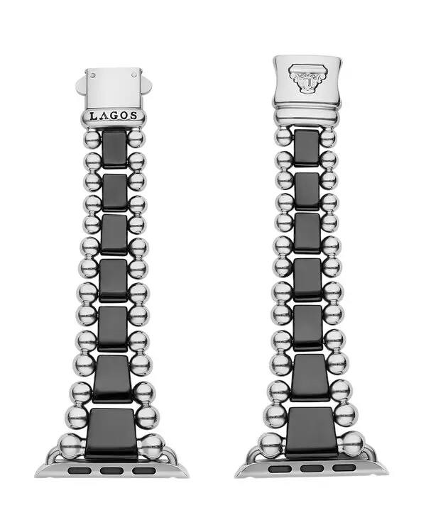 Lagos Smart Caviar Black Ceramic Apple Watch Bracelet - Black/silver