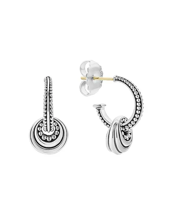 Lagos Sterling Caviar Fluted Disc Hoop Earrings - Silver