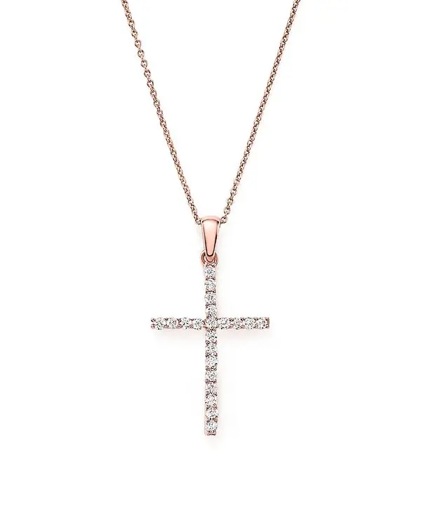 Bloomingdale'S Diamond Cross 14k Rose Gold Necklace - White/rose