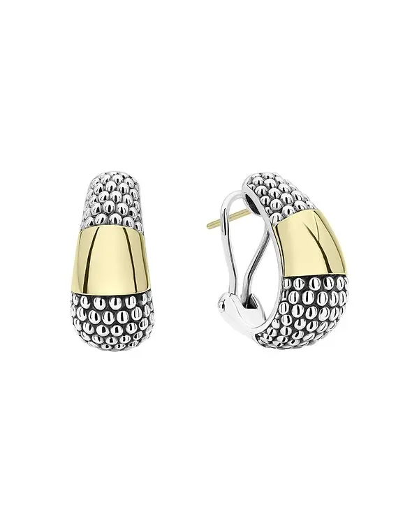 Lagos 18k Yellow Gold And Sterling Silver Caviar Huggie Earrings - Gold/silver