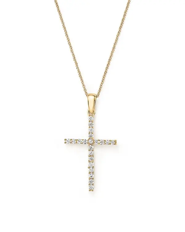Bloomingdale'S 14k Yellow Gold Diamond Cross Pendant Necklace - White/gold