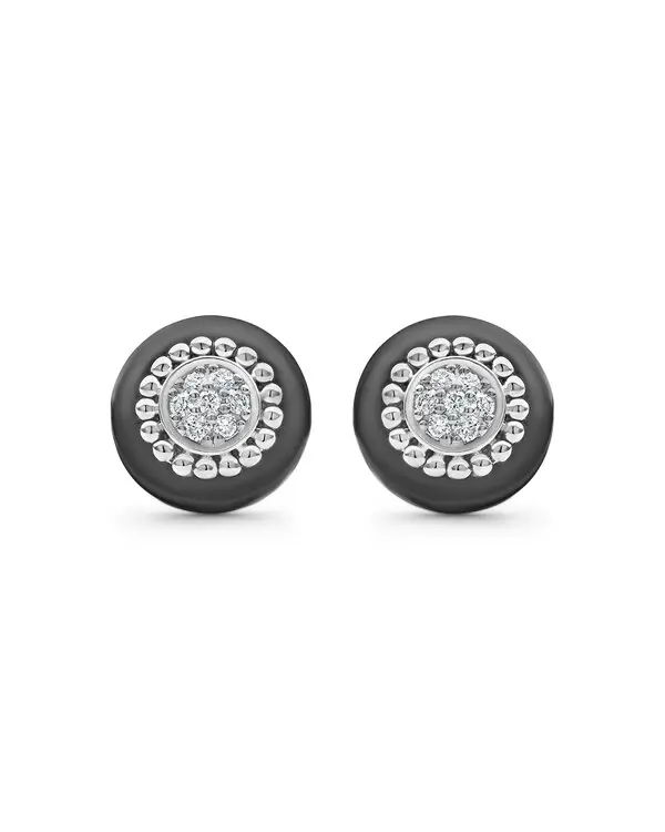Lagos Sterling Silver Diamond & Black Ceramic Stud Earrings
