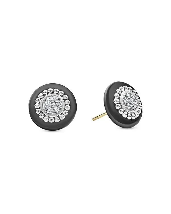 Lagos Sterling Silver Diamond & Black Ceramic Stud Earrings - Silver/black