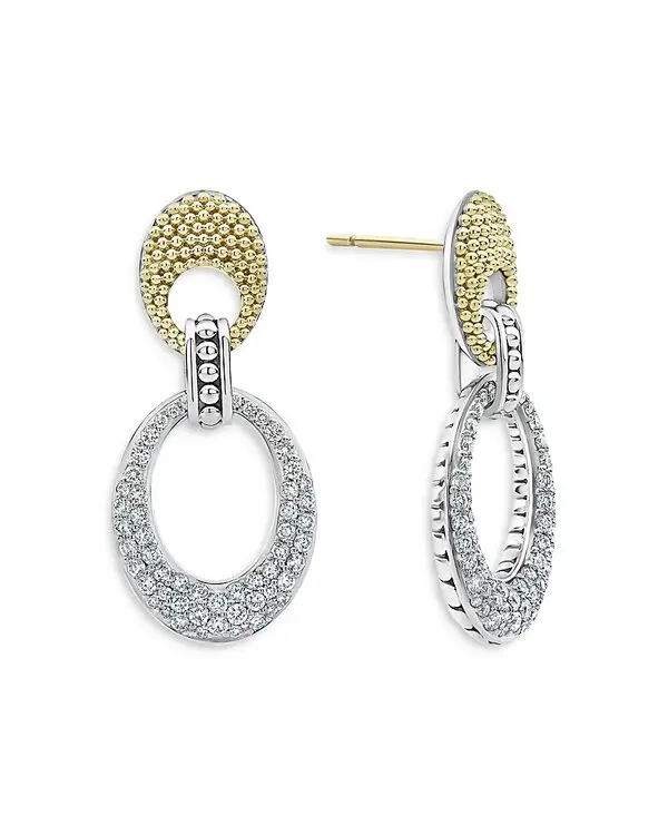 Lagos Sterling And 18k Yellow Gold Diamond Drop Earrings - Silver