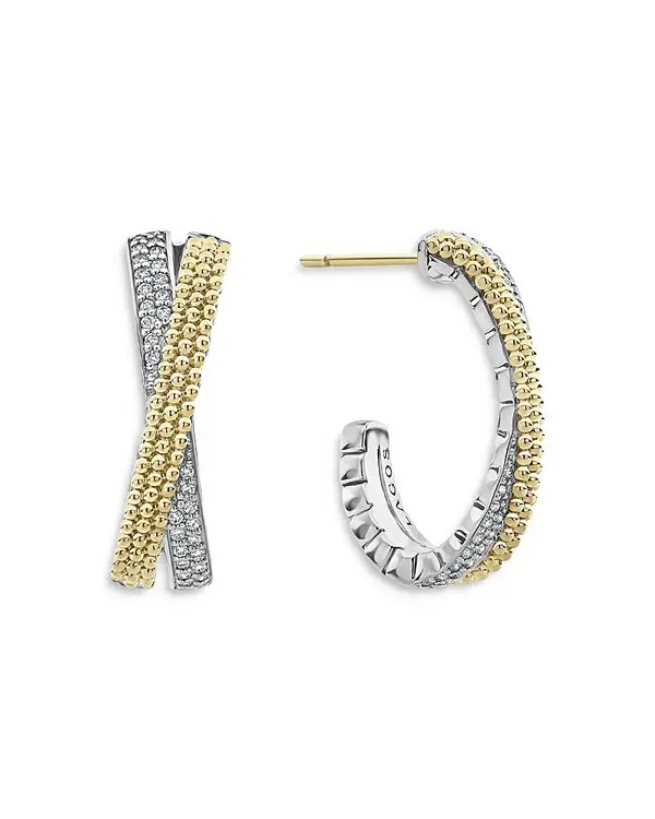 Lagos Caviar Lux Diamond Hoop Earrings - Silver