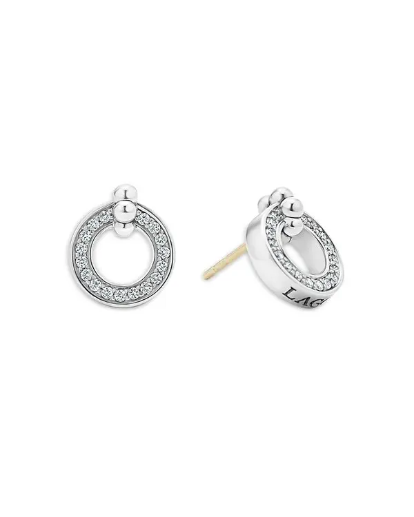 Lagos Sterling Diamond Circle Stud Earrings - Silver
