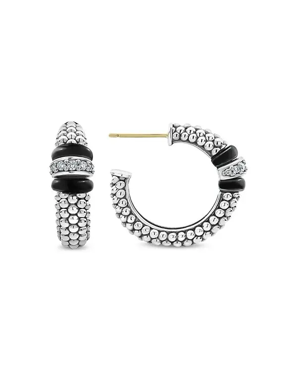Lagos Sterling Diamond, And Ceramic Hoop Earrings - Silver