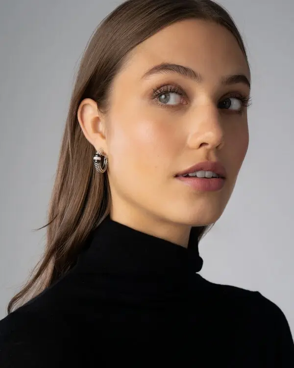 Lagos Sterling Diamond, And Ceramic Hoop Earrings - Silver