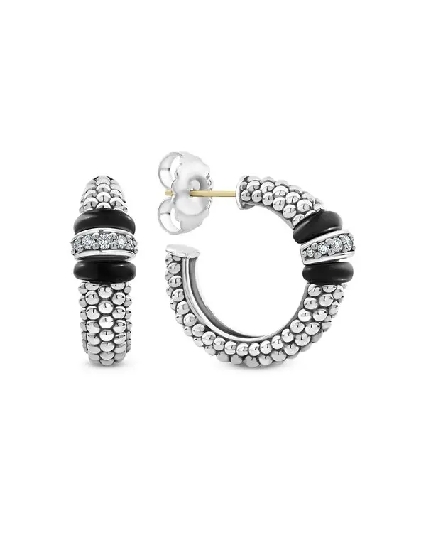 Lagos Sterling Diamond, And Ceramic Hoop Earrings - Silver