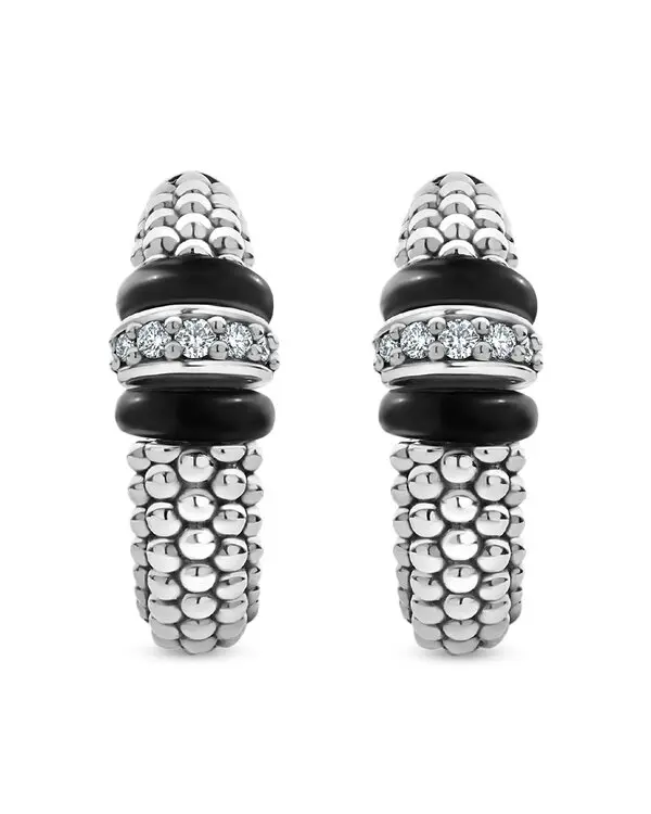 Lagos Sterling Diamond, And Ceramic Hoop Earrings - Silver
