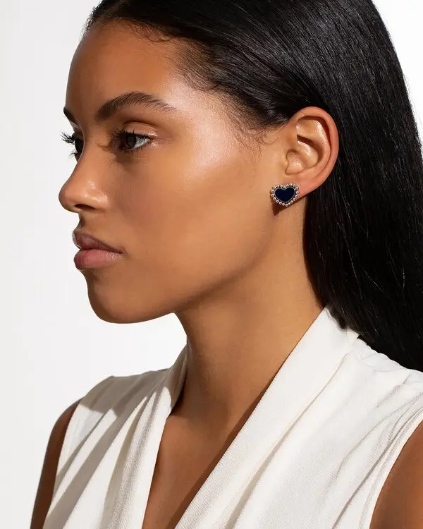 Lagos Sterling Silver Maya Onyx Heart Stud Earrings