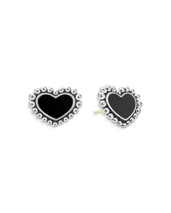 Lagos Sterling Silver Maya Onyx Heart Stud Earrings