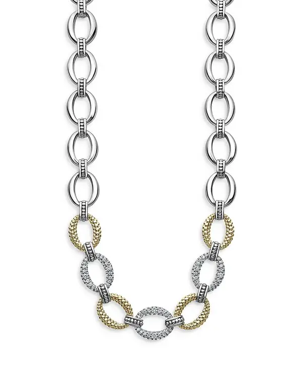 Lagos Caviar Luxe Diamond Link Necklace - Silver/gold