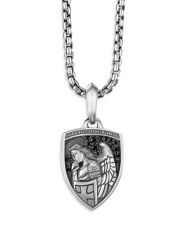 David Yurman Sterling Silver St. Michael Medallion Amulet - Silver/black