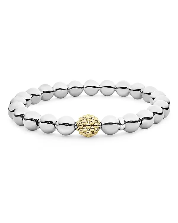 Lagos Sterling & 18k Yellow Gold Signature Caviar Bracelet - Silver