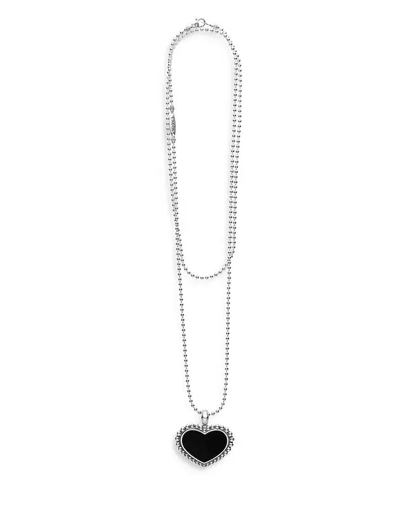 Lagos Sterling Silver Maya Onyx Inlay Heart Pendant Necklace