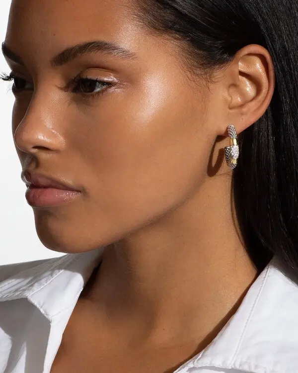 Lagos Sterling Silver And 18k Gold Diamond Hoop Earrings - Silver/gold