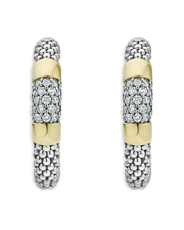 Lagos Sterling Silver And 18k Gold Diamond Hoop Earrings - Silver/gold