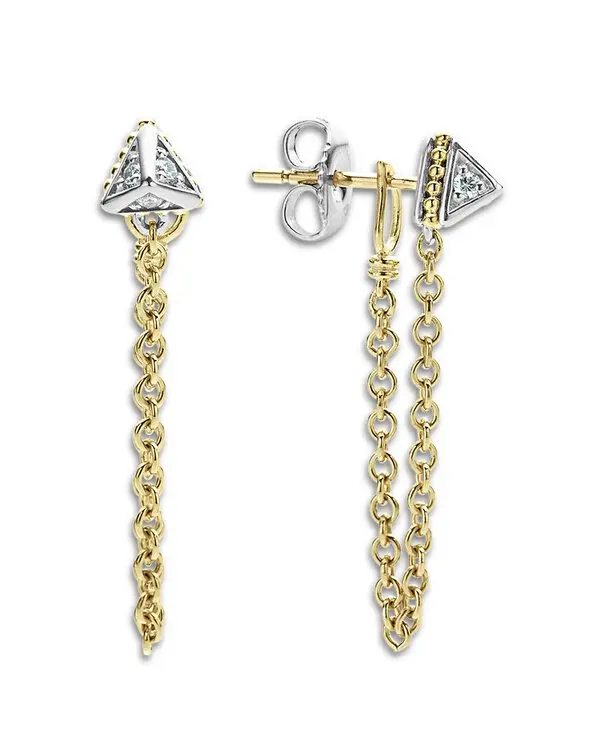 Lagos Sterling & 18k Yellow Gold Caviar Diamond Chain Drop Earrings